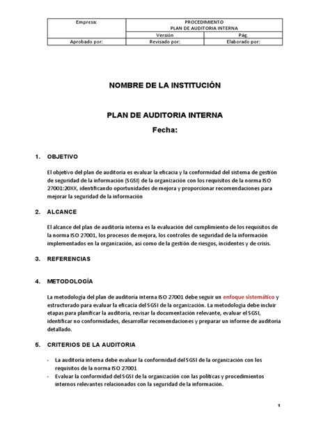 6 Plan De Auditoria Interna Pdf Auditoría Seguridad De Información
