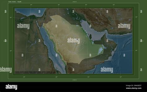 Saudi Arabia Highlighted On A Pale Colored Elevation Map With Lakes And