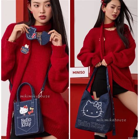 Jual Ready Miniso X Hello Kitty Collection Denim Crossbody Bag