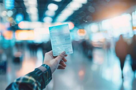 Hand Holding Boarding Pass In Modern Airport Terminal With Blurred