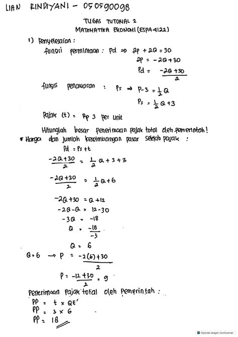 DOC WA Mtk Tugas Matematika Ekonomi Edisi Studocu