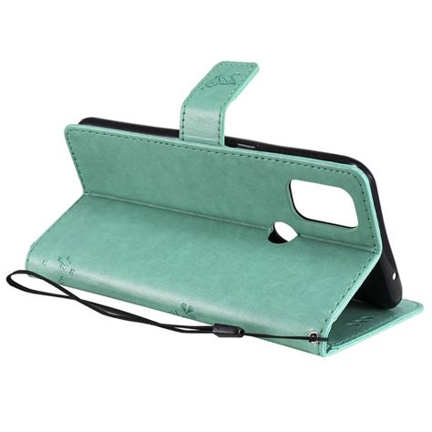 Oneplus Nord N10 5g Embossed Tree Cat Butterfly Wallet Stand Case Green