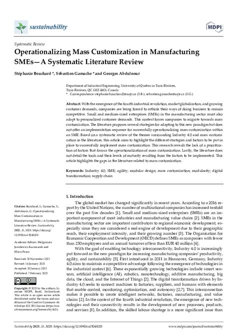 pdf operationalizing mass customization in manufacturing smes—a