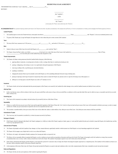 Rental Lease Agreement Texas Free Residential Lease Agreement Texas