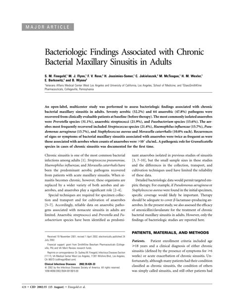 Pdf Bacteriologic Findings Associated With Chronic Bacterial Maxillary Sinusitis In Adults
