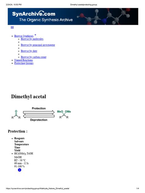 Dimethyl Acetalprotecting Group Pdf Methyl Group Unit Processes