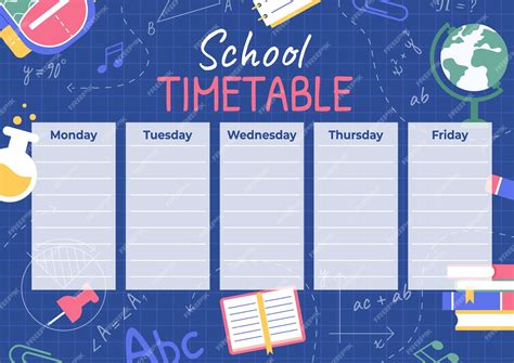 Premium Vector School Timetable Weekly Classes Schedule On Blue Blackboard Background