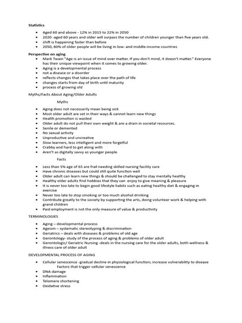 Geria Notes Student Pdf Ageing Old Age