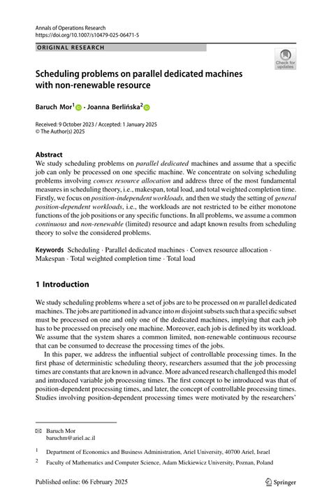 Pdf Scheduling Problems On Parallel Dedicated Machines With Non