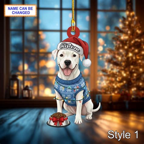 Custom Name Sitting Dogo Argentino Dog With Santa Hat Christmas Lights