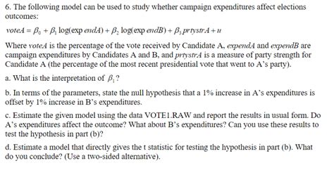 Solved The Following Model Can Be Used To Study Whether Chegg