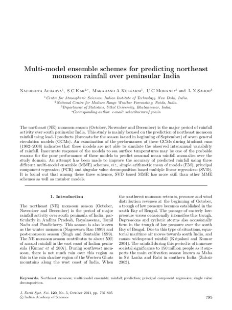 Pdf Multi Model Ensemble Schemes For Predicting Northeast Monsoon