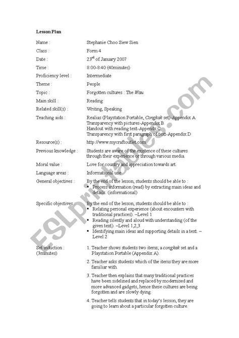 Lesson Plan On Reading Comprehension Esl Worksheet By Stephaniechoo