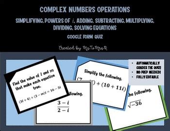 Complex Number Quiz On Google Forms Distant Learning TPT