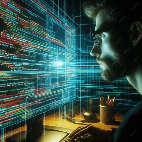 Virtual Code Editor In Action Premium Ai Generated Image