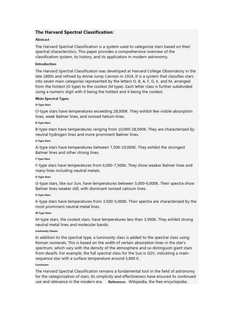 The Harvard Spectral Classification Pdf