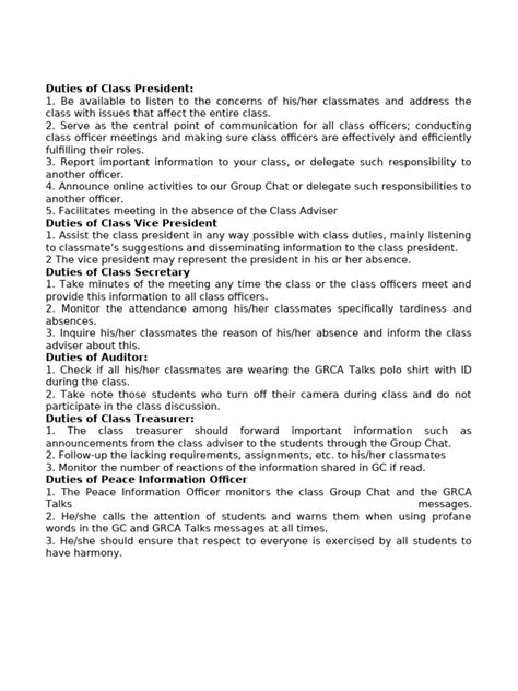 Class Officer Roles And Responsibilities Pdf Class Officer Roles And Responsibilities Pdf