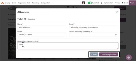 how to manage event registration in odoo 17 events app