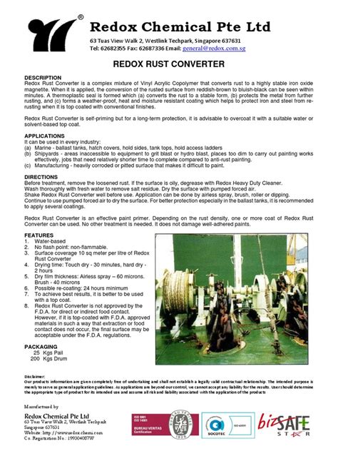 Redox Rust Converter Information Pdf Rust Corrosion