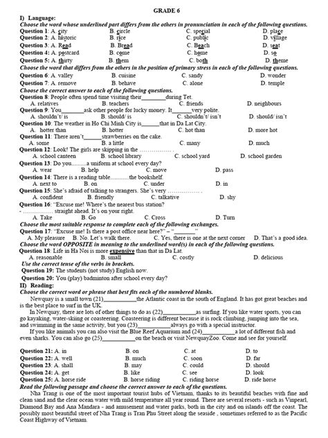 Test Grade 6 Download Free Pdf Linguistics