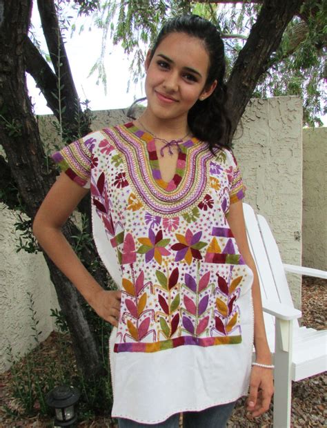 Huipil O Blouse Hand Embroidered On Rustic Cotton Fabric Mantal