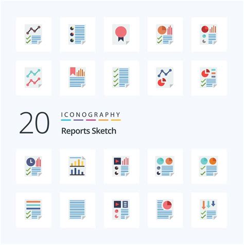 20 Reports Sketch Flat Color Icon Pack Like Page Data Paper Video Page