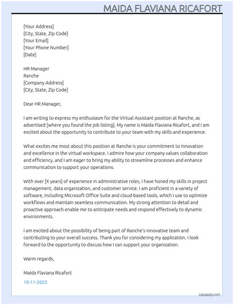 Cover Letter For Virtual Assistant Lazyapply