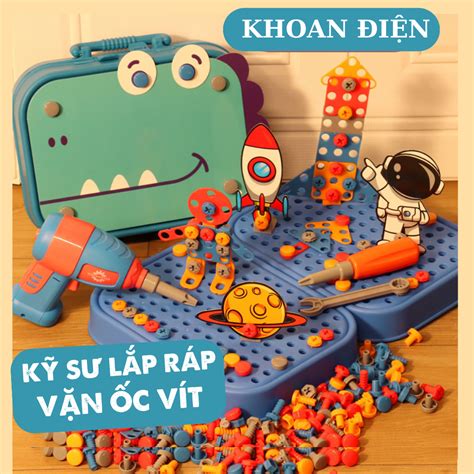 Bộ đồ chơi xếp hình cho bé trai lắp ráp kỹ sư vặn ốc vít combo hộp dụng cụ sửa chữa kỹ thuật
