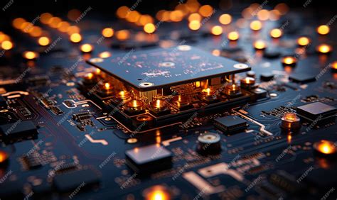 Close Up Of Circuit Board Lit With Many Lights Premium Ai Generated Image