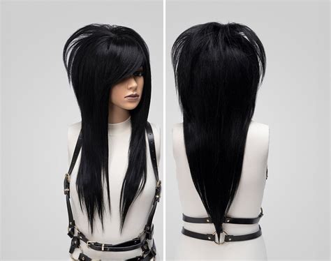 Emo Wig Scene Cosplay Wig Commission Jet Black Wig Straight Bang Wig Side Part Alternative