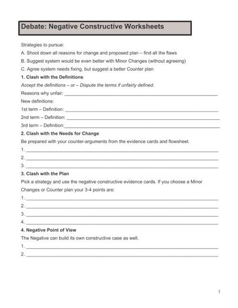 Negative Constructive Speech Worksheet