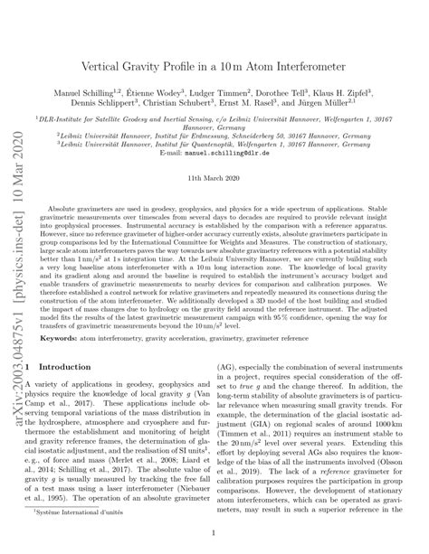 Pdf Vertical Gravity Profile In A 10 M Atom Interferometer