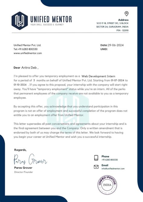 Careergrowth Newbeginnings Unifiedmentor Internship Techjourney Webdevelopment Aritra Deb