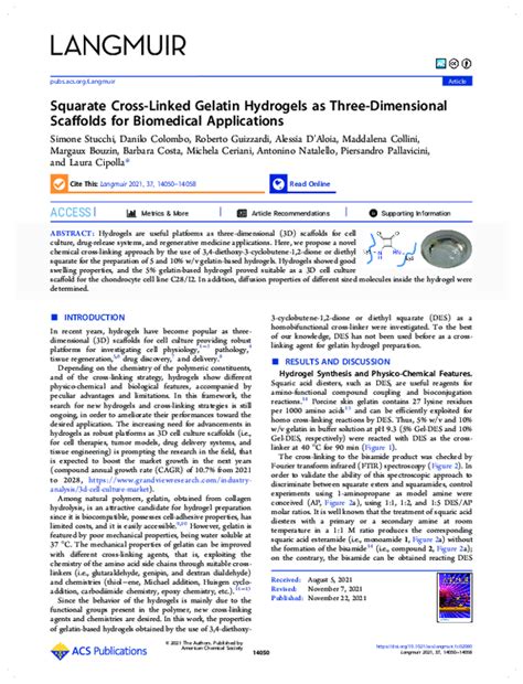 Pdf Squarate Cross Linked Gelatin Hydrogels As Three Dimensional Scaffolds For Biomedical