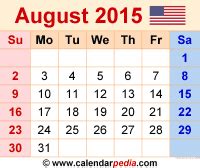August 2015 Calendar 6 Free Printable Word Templates