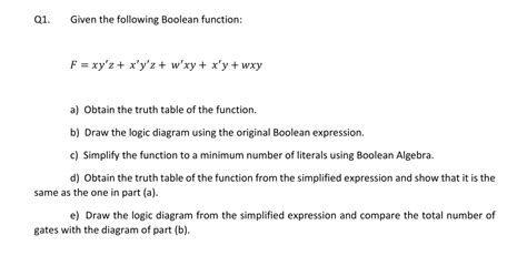 Solved Q Given The Following Boolean Function F Xy Z Chegg