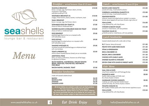Menu Seashellshythe