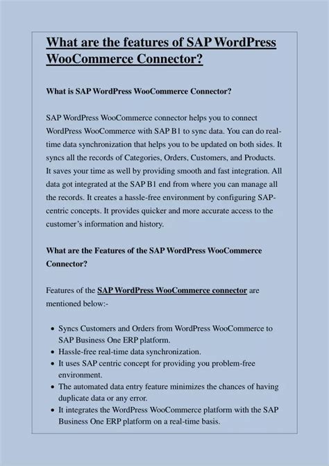 Ppt Features Of Sap Wordpress Woocommerce Connector Powerpoint