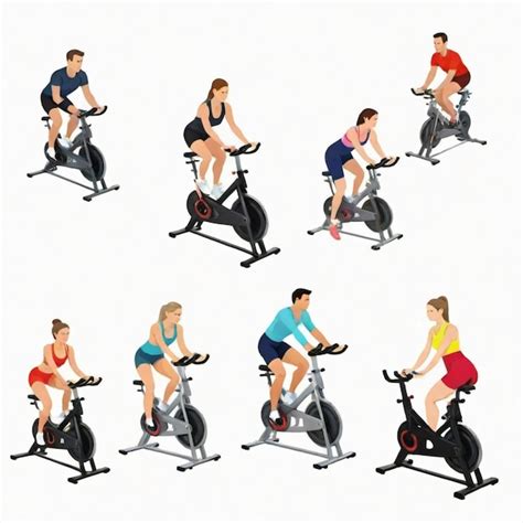 Group Doing A Spin Class Vector Set White Background Isolated Premium