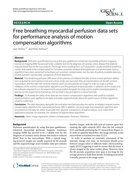 Pdf Free Breathing Myocardial Perfusion Data Sets For Performance Analysis Of Motion