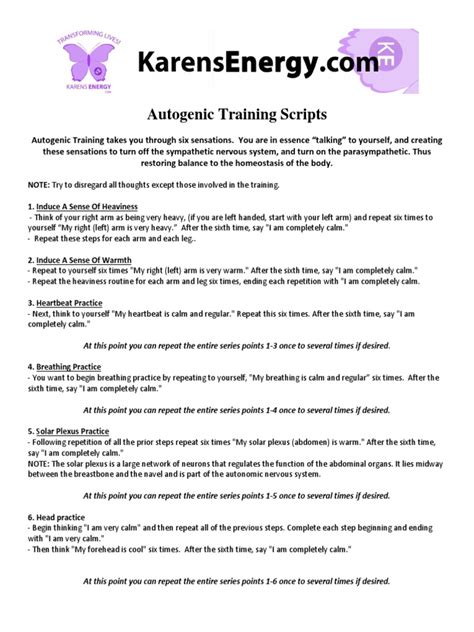 Autogenic Training Script Pdf Heart Rate
