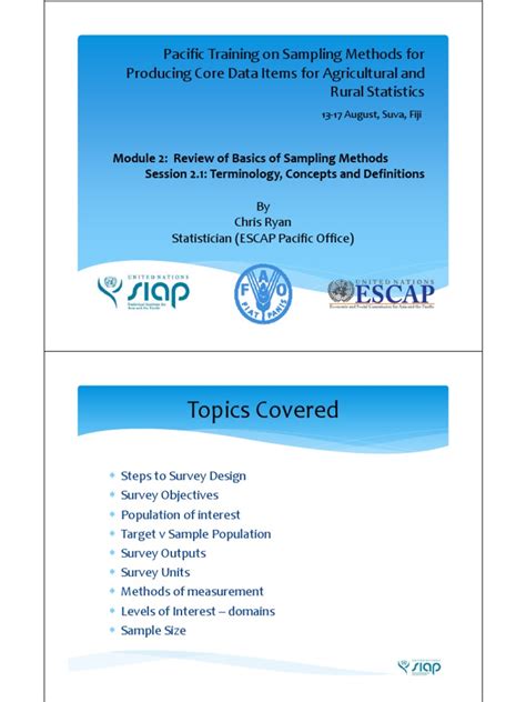 Acific Training On Sampling Methods For Producing Core Data Items For