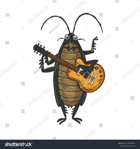 Cartoon Cockroach Orchestra Playing Guitar Color Stock Vector Royalty