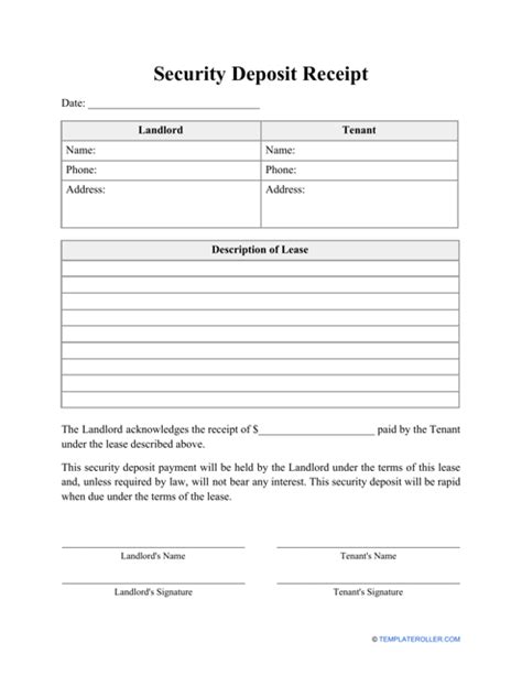 Security Deposit Receipt Template Fill Out Sign Online And Download