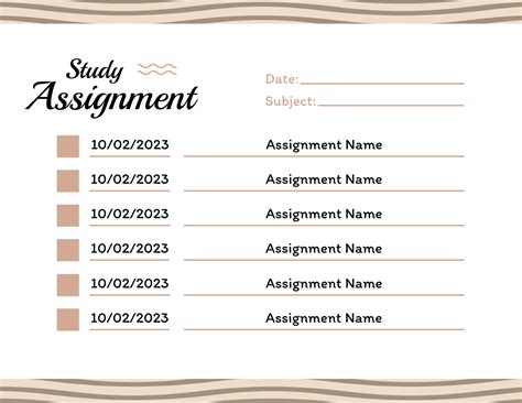 Brown Texture Study Assignment Schedule Template