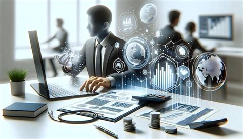 Financial Analyst Working On Reports In A Glossy Flexible Workspace