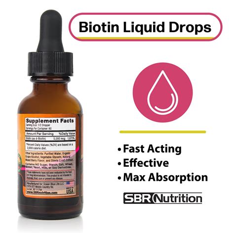 Max Absorption Biotin Liquid Drops Mixed Berry 5000 Mcg Biotin Per