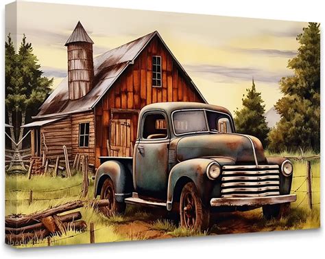 Conva Fine Art Farm Barn Wall Art Vintage Old Classic Truck Pictures