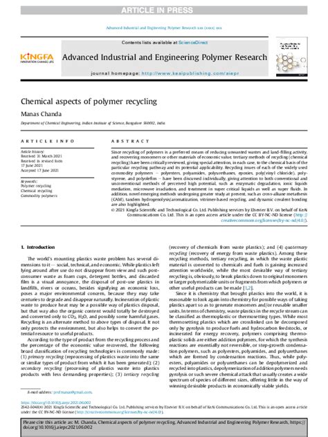 Pdf Chemical Aspects Of Polymer Recycling