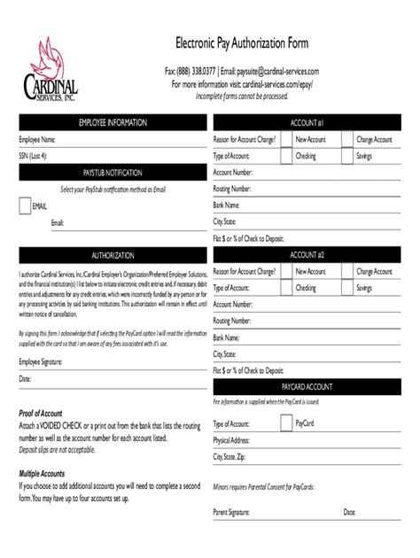 Fillable Online Electronic Pay Authorization Form Cardinal Services